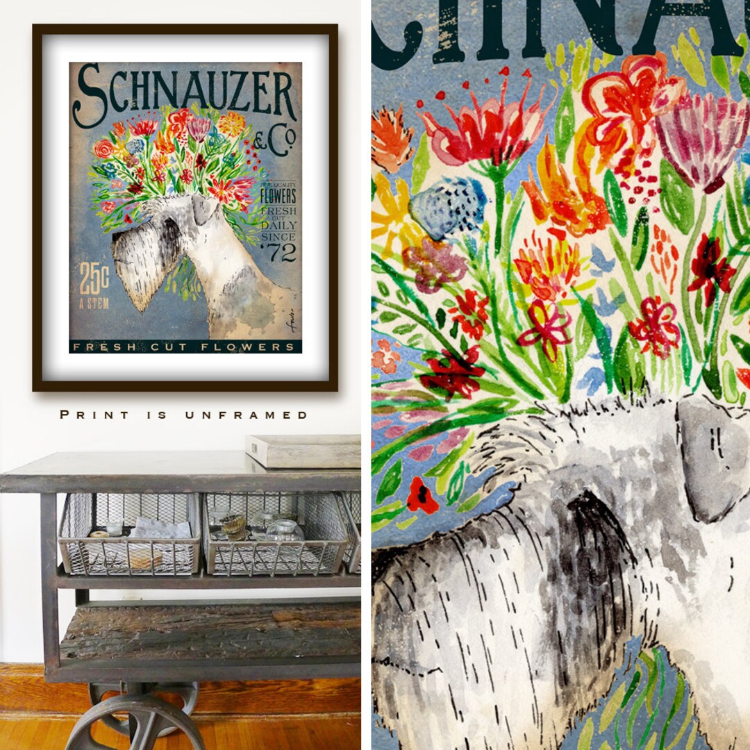 Schnauzer Flower Shop Print: Vintage Style Dog Art (UNFRAMED) - Etsy