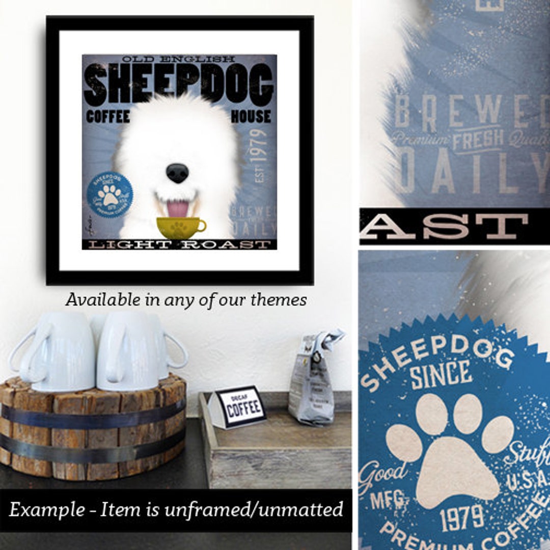 Old English Sheepdog Coffee Company Art Graphic Artwork Giclee Archival ...