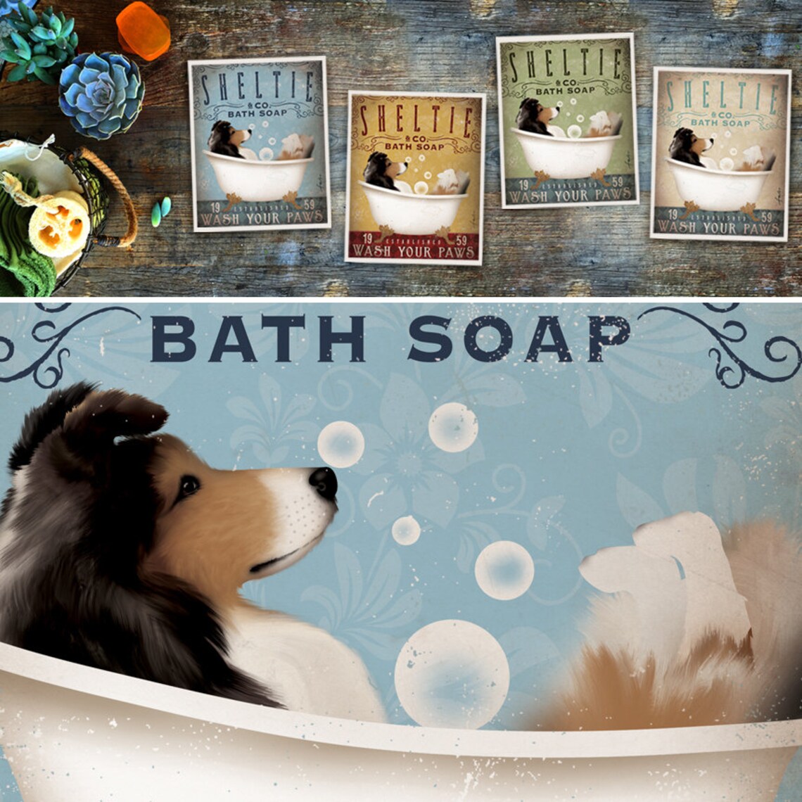 Sheltie Shetland Sheepdog Dog Bath Tub Clawfoot Bubble | Etsy