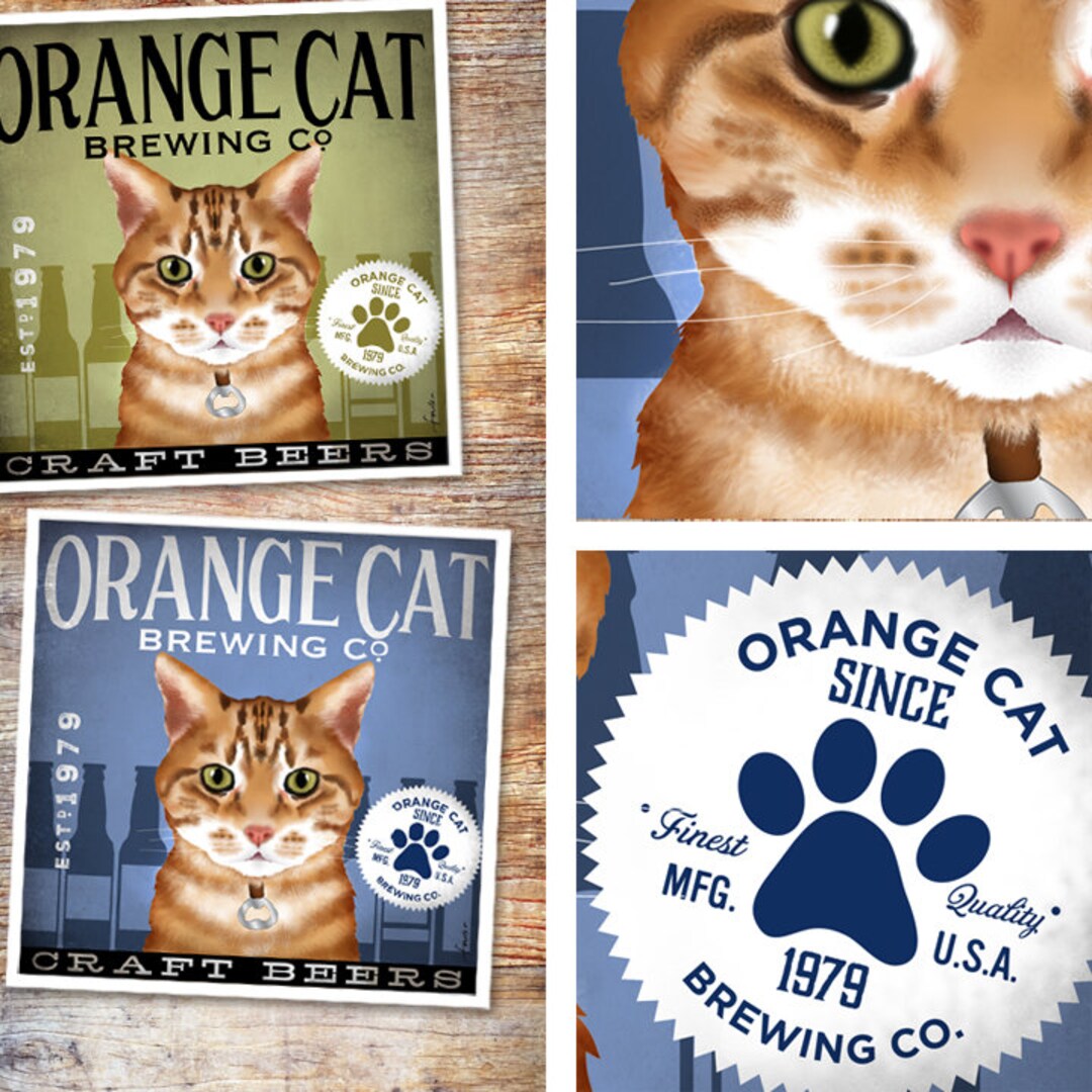 Orange Cat, Cat, Tabby Cat, Beer, Brewing, Brewery, Bar Art, UNFRAMED ...