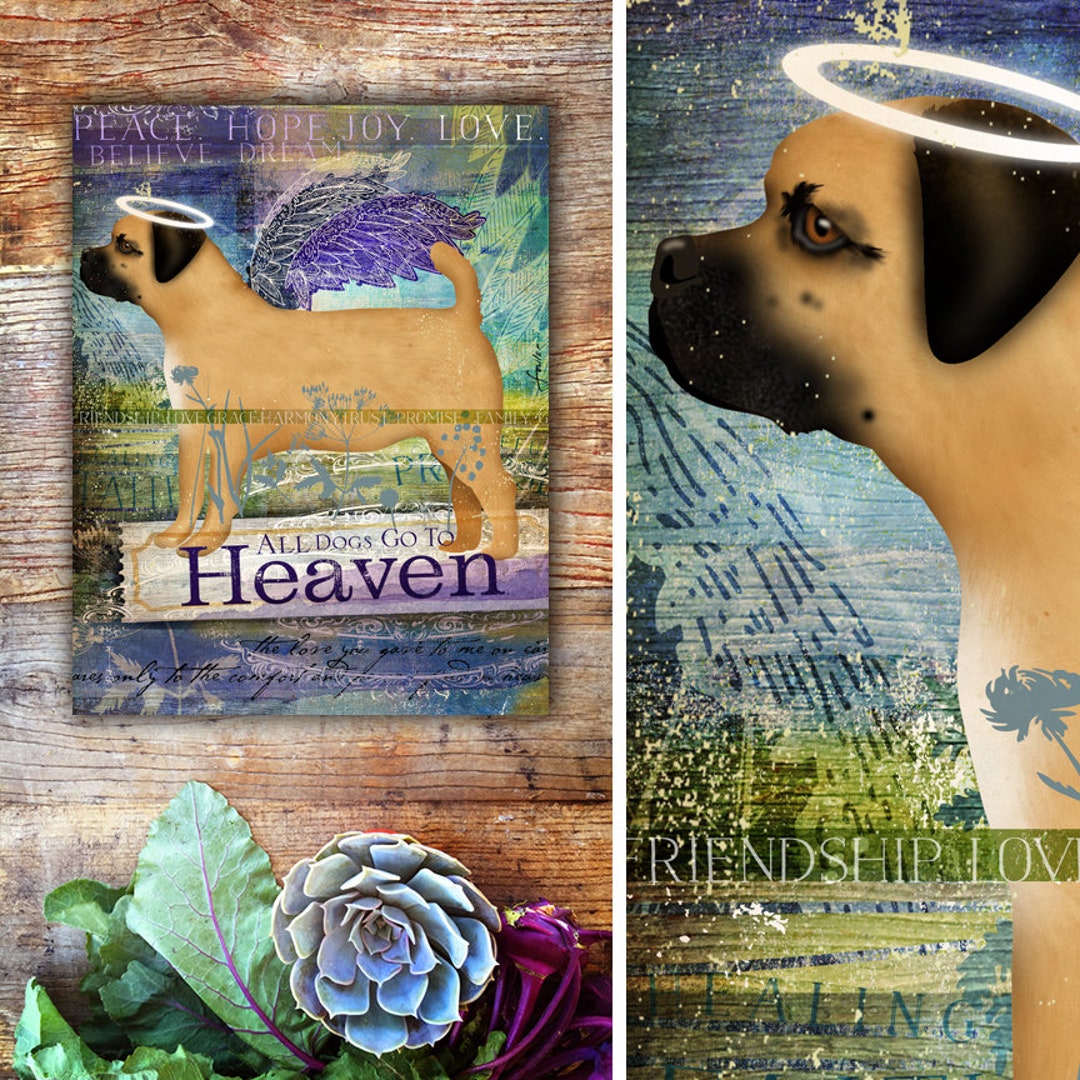 All Dogs Go to Heaven, Memorial Puggle, Pug, Terrier Art, CANVAS, Panel ...
