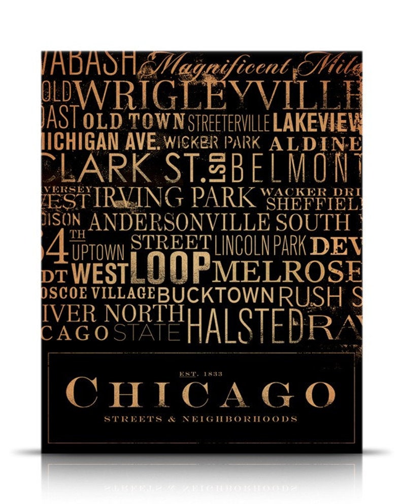 Chicago Streets Typography Graphic Word Art on Canvas 16 X 20 - Etsy
