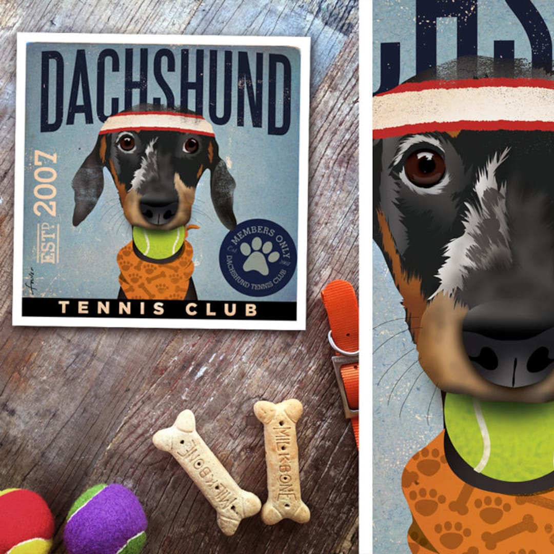 Dachshund Tennis Club Dog Sports Artwork Dachshund Artwork Design ...