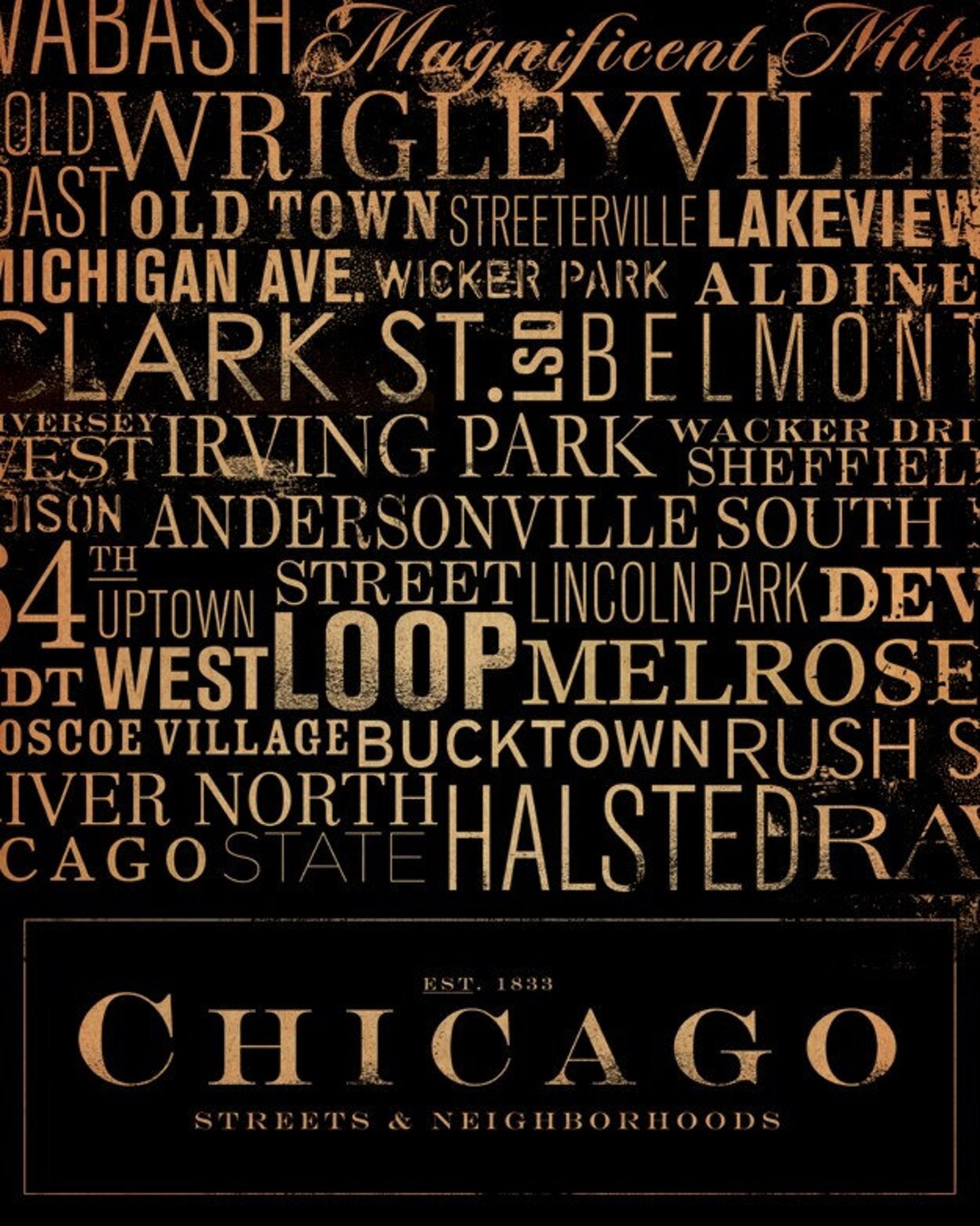 Chicago Streets Typography 9 X 12 Giclee Archival Print by Stephen ...