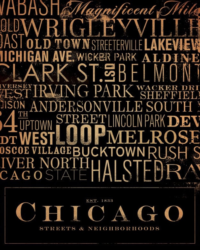 Chicago Streets Typography Graphic Word Art on Canvas 16 X 20 | Etsy