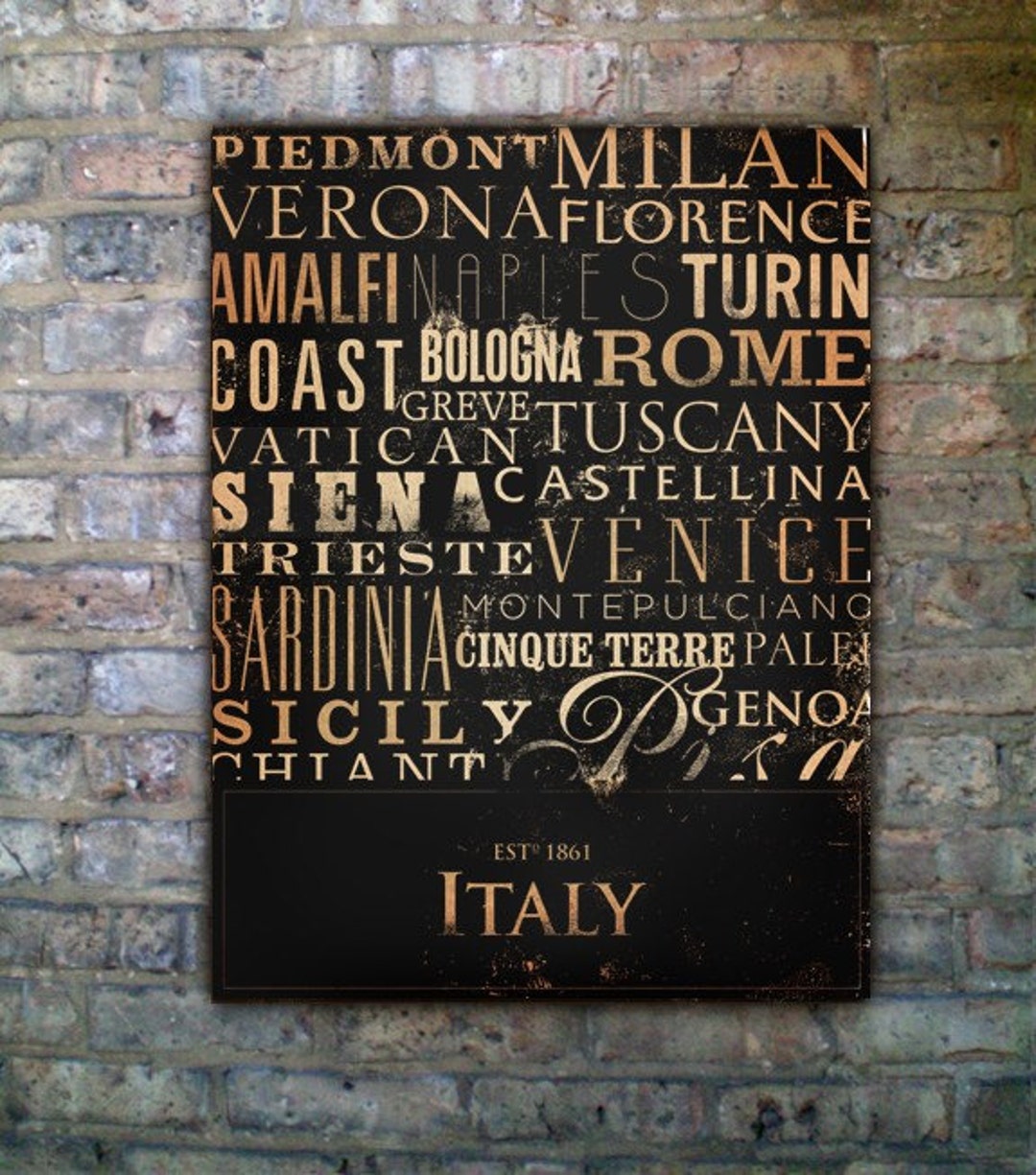 ITALY Cities and Regions Typography Original Graphic on Gallery Wrapped ...