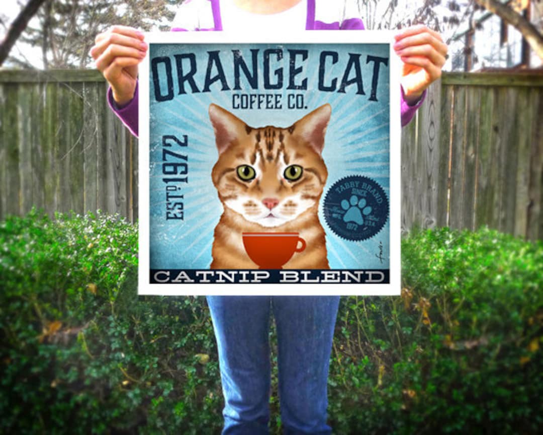 Orange Tabby Cat Coffee Company Graphic Artwork Giclee Archival Signed ...