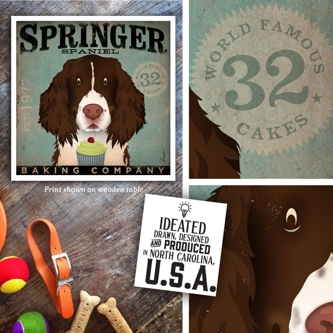 Springer Spaniel Cupcake Company Artwork Illustration Giclee Archival ...