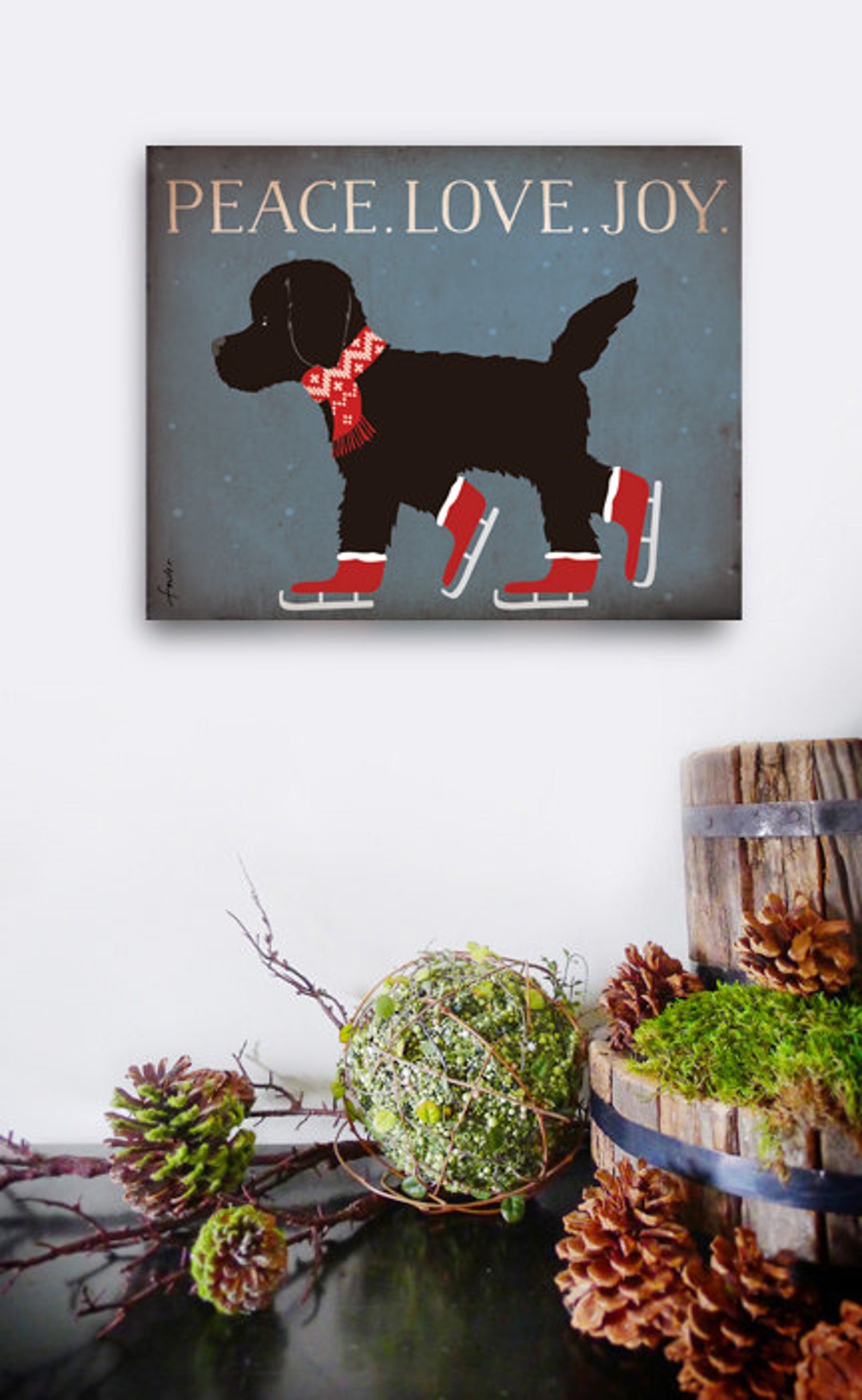 Goldendoodle Labradoodle Black Dog Ice Skating Graphic Art on Canvas ...