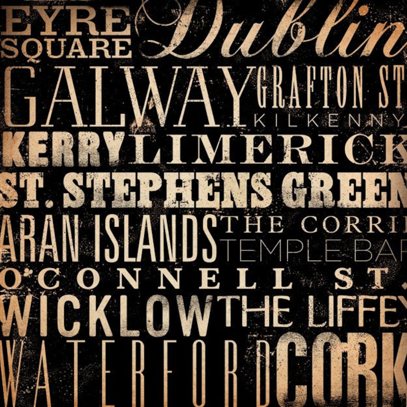 Ireland Typography Illustration Graphic Word Art on Gallery - Etsy
