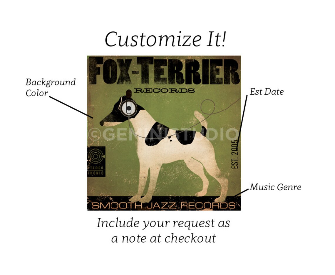 Fox Terrier dog records album style graphic artwork on gallery | Etsy