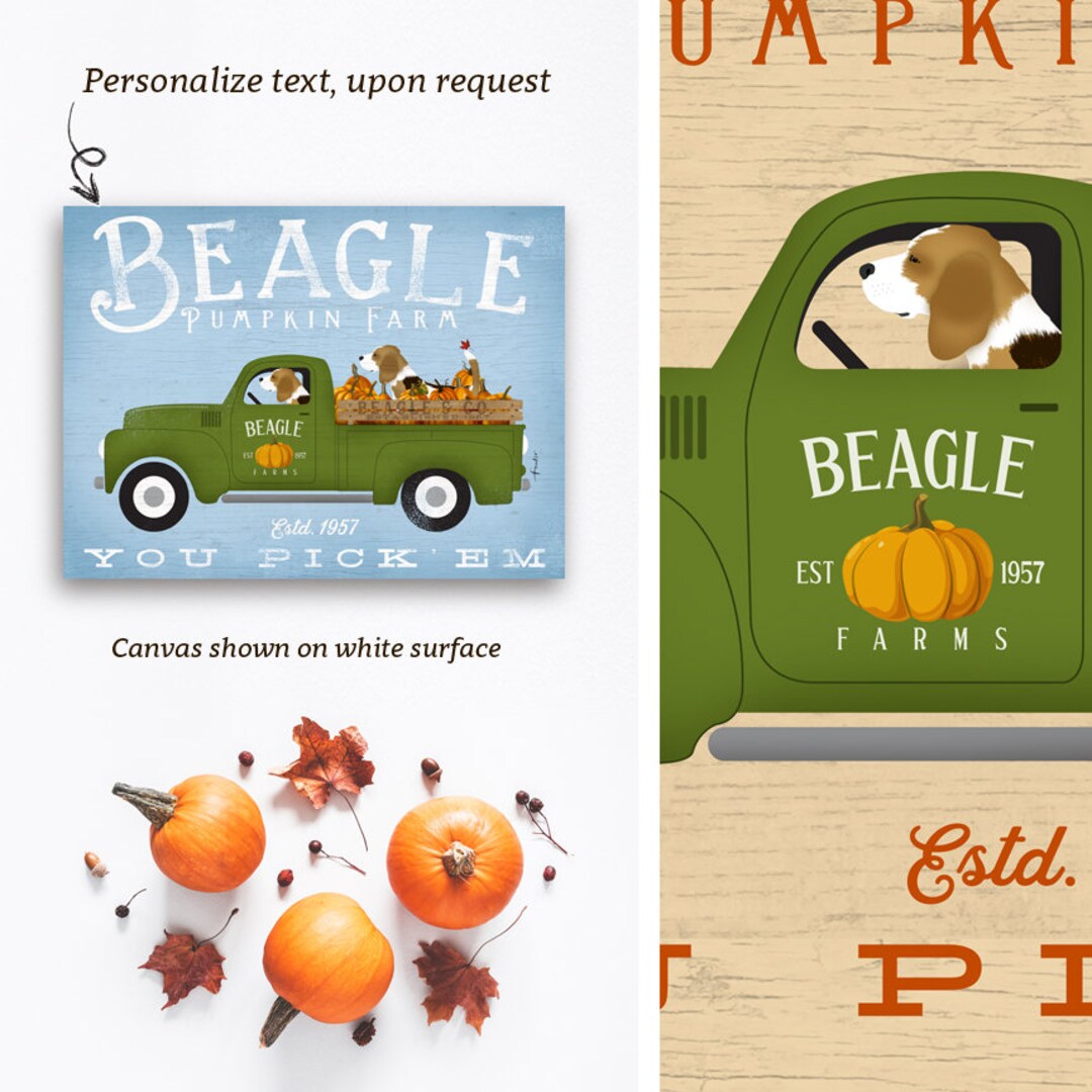 Beagle, Dog, Pumpkins, Fall, Autumn, Halloween, Truck, Vintage Truck ...