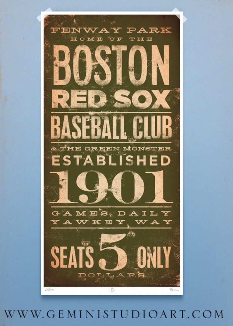 BOSTON Red Sox Baseball Club Original Graphic Art Giclee - Etsy