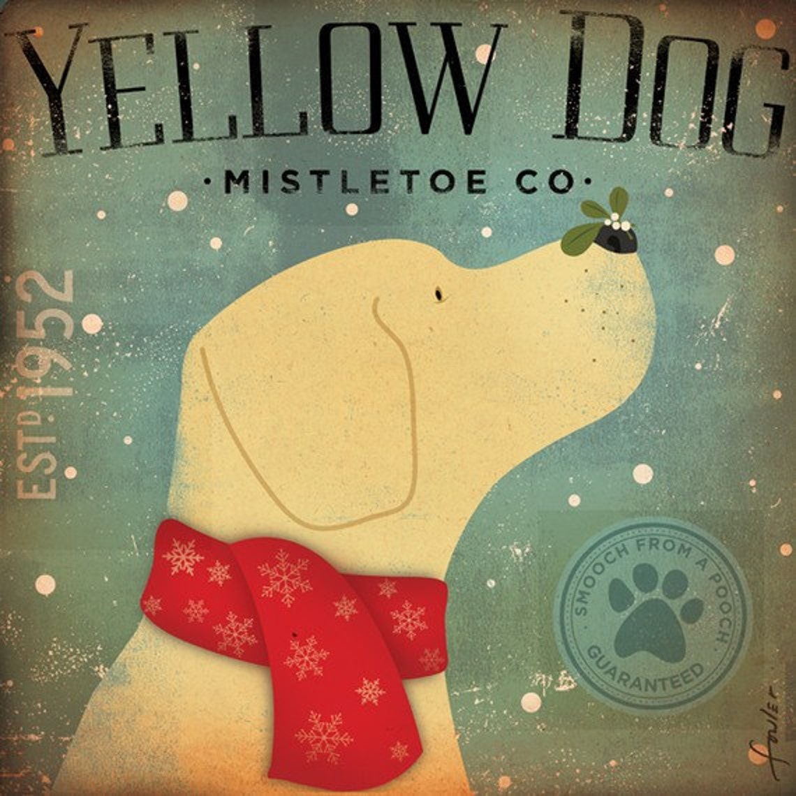 Yellow Dog Mistletoe Giclee Archival Signed Artist's Print by Stephen ...