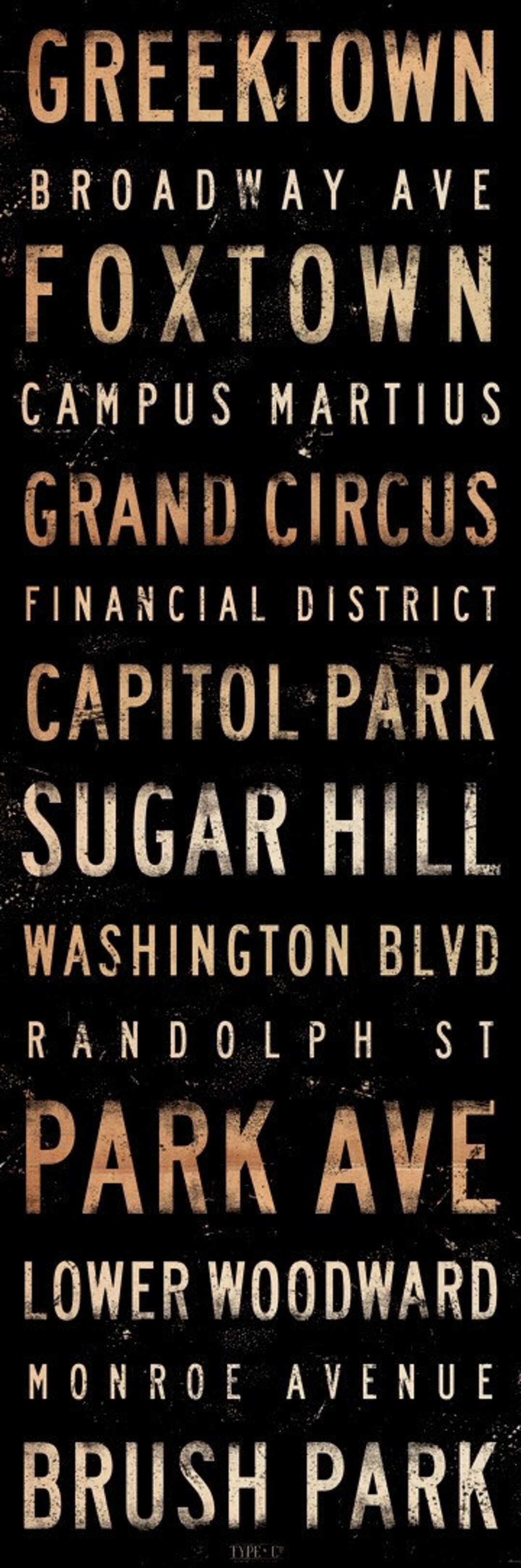 Detroit Michigan Neighborhoods Typography Graphic Word Art on Gallery ...