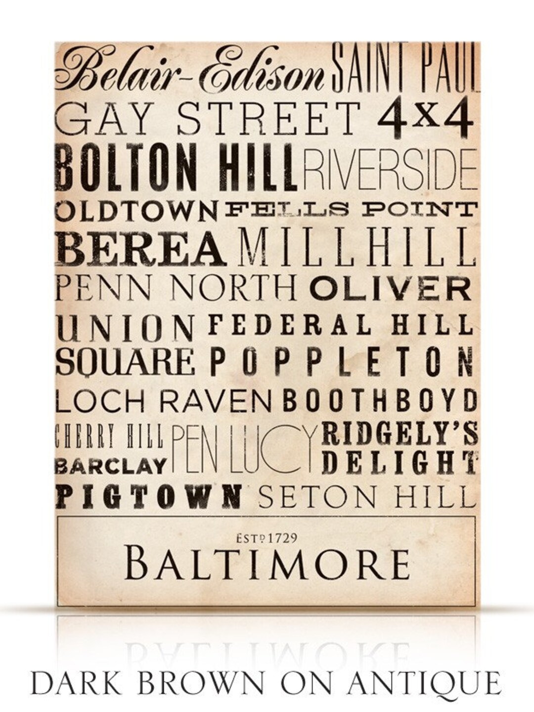 Baltimore Maryland Neighborhoods Typography Graphic Art on - Etsy