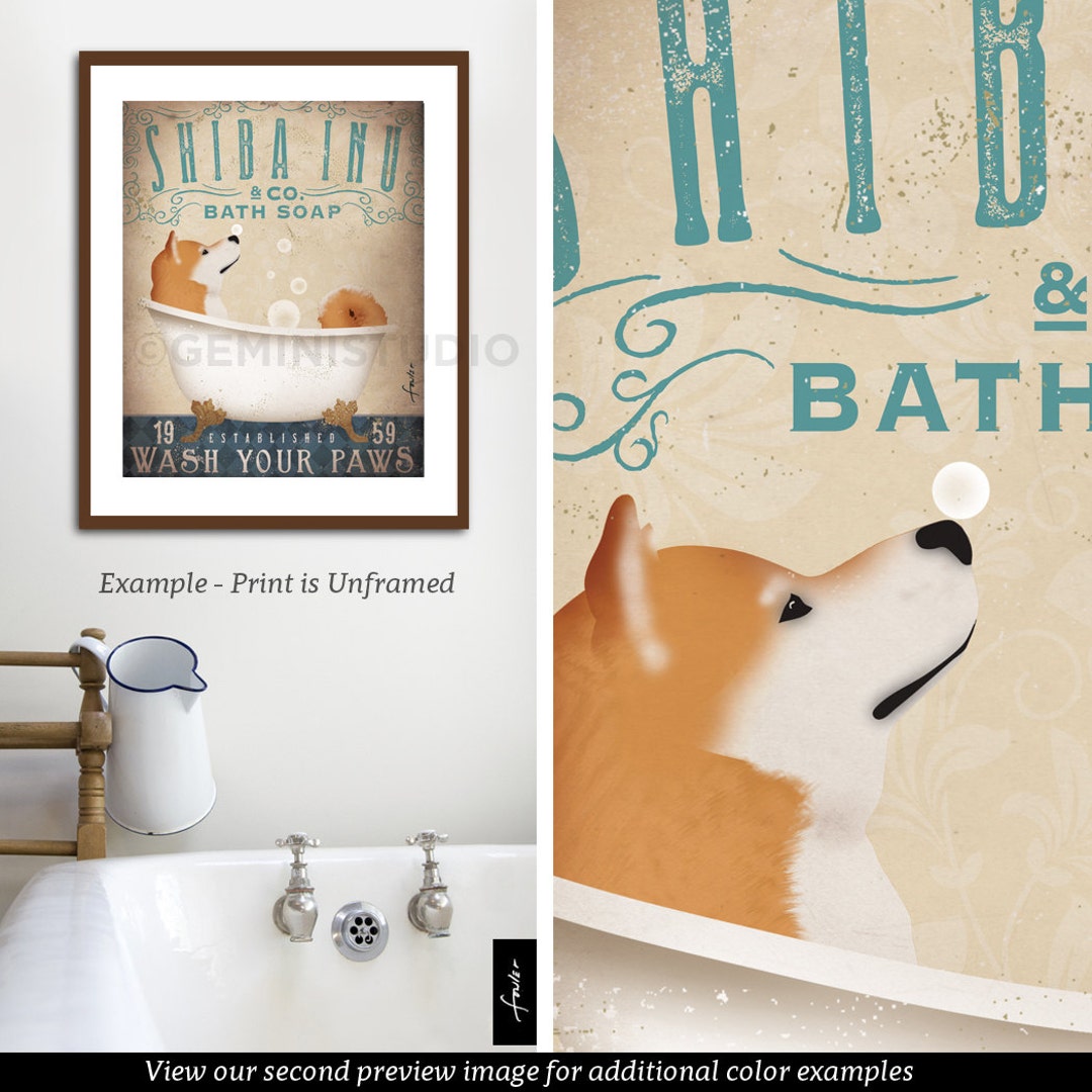 Shiba Inu Bath Soap Print: Vintage Style Dog Art (signed Giclee) - Etsy
