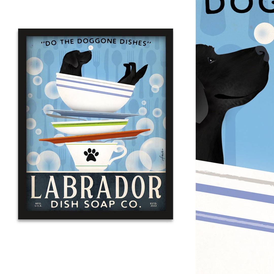 Lab, Labrador, Black Dog, Dish, Soap, Bubbles, Kitchen, Decor, Wash ...