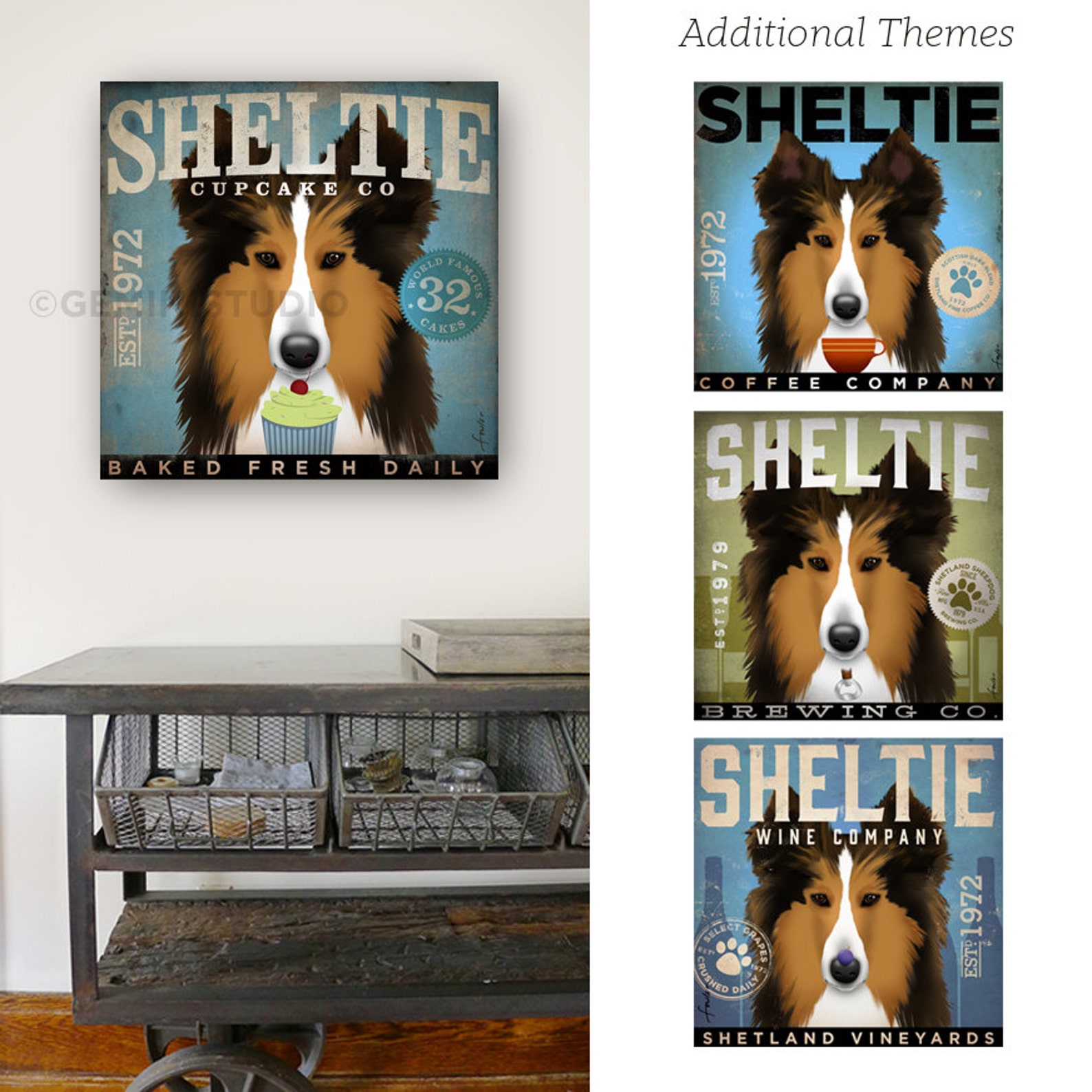 Sheltie Dog Art Coffee Beer Wine Cupcake Company Original | Etsy