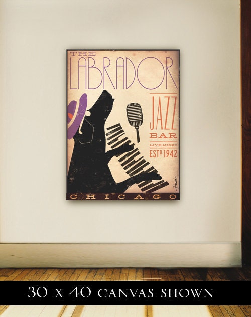Labrador Jazz Club Dog Graphic Illustration on Gallery Wrapped - Etsy