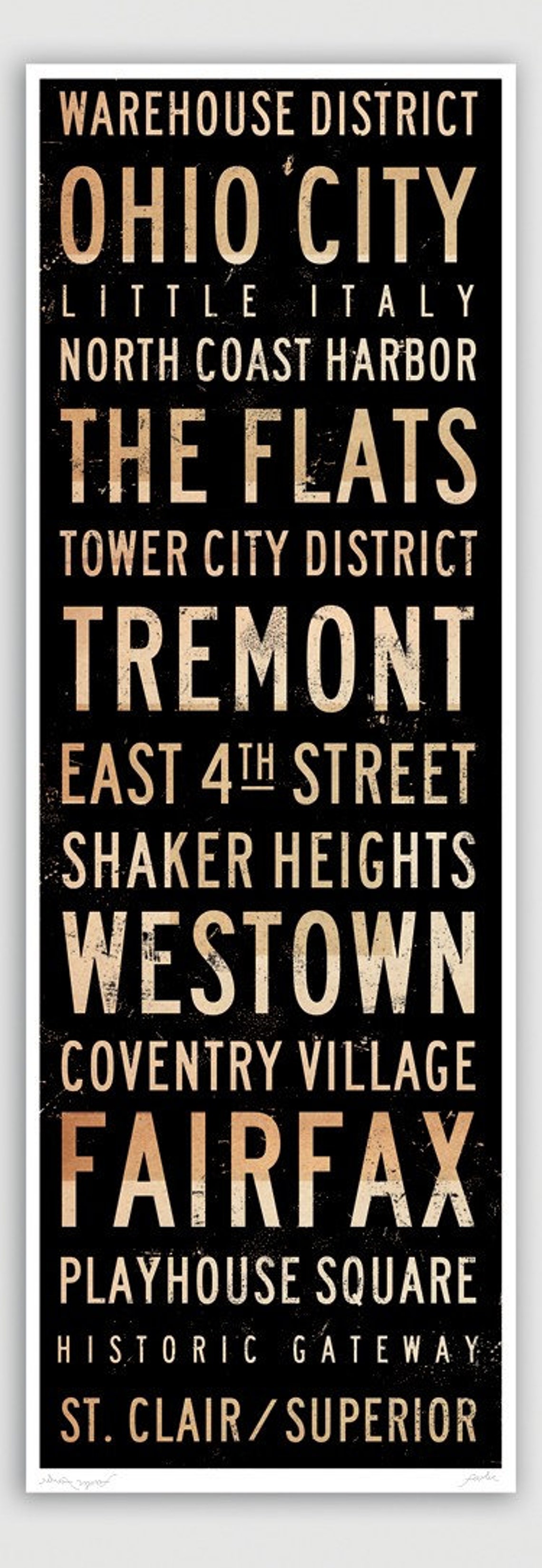 Cleveland Neighborhoods Graphic Typography Word Art Signed Archival ...
