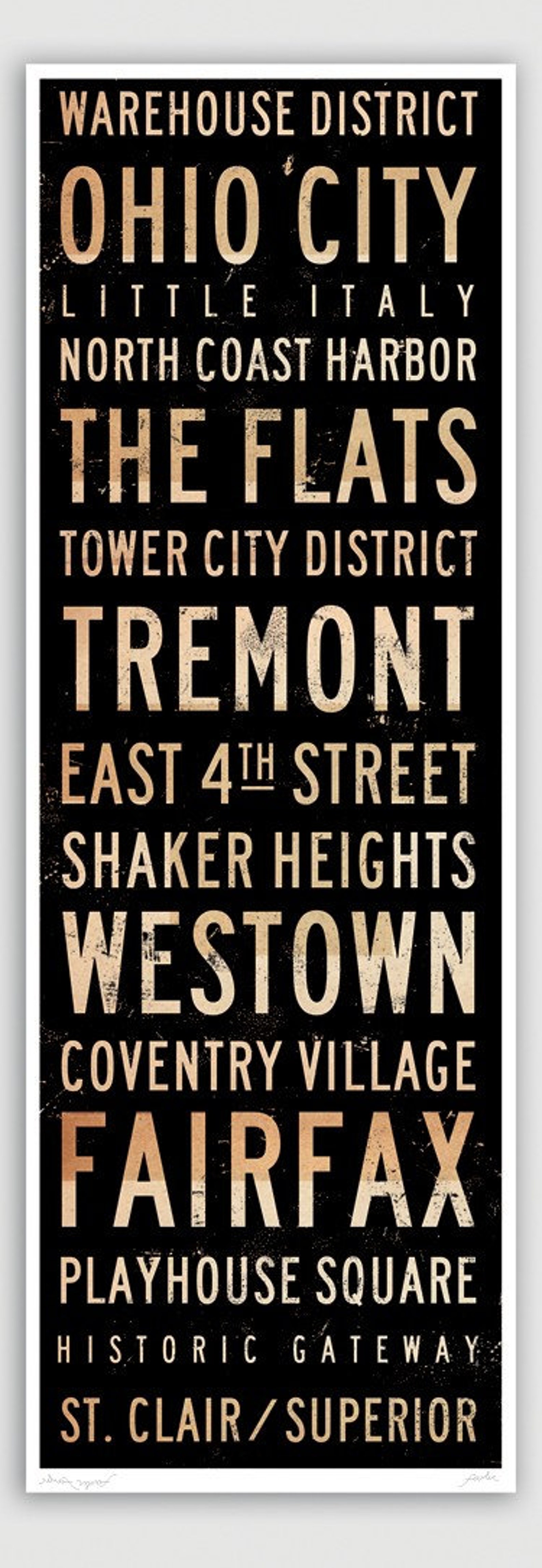 Cleveland Neighborhoods Graphic Typography Word Art Signed Archival ...