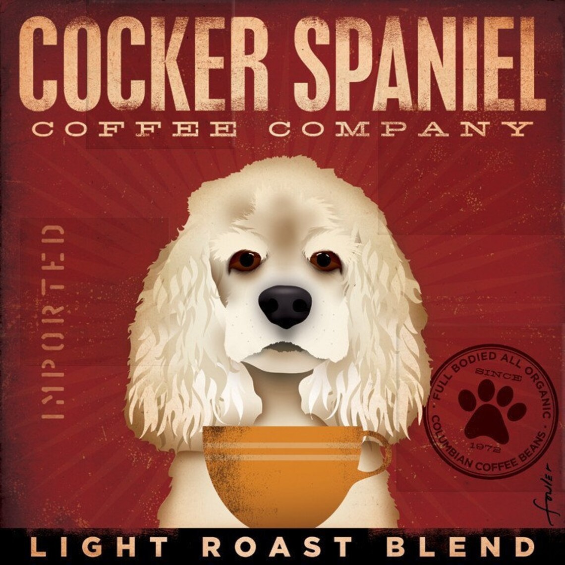 Cocker Spaniel Coffee Company Original Graphic Illustration Giclee ...