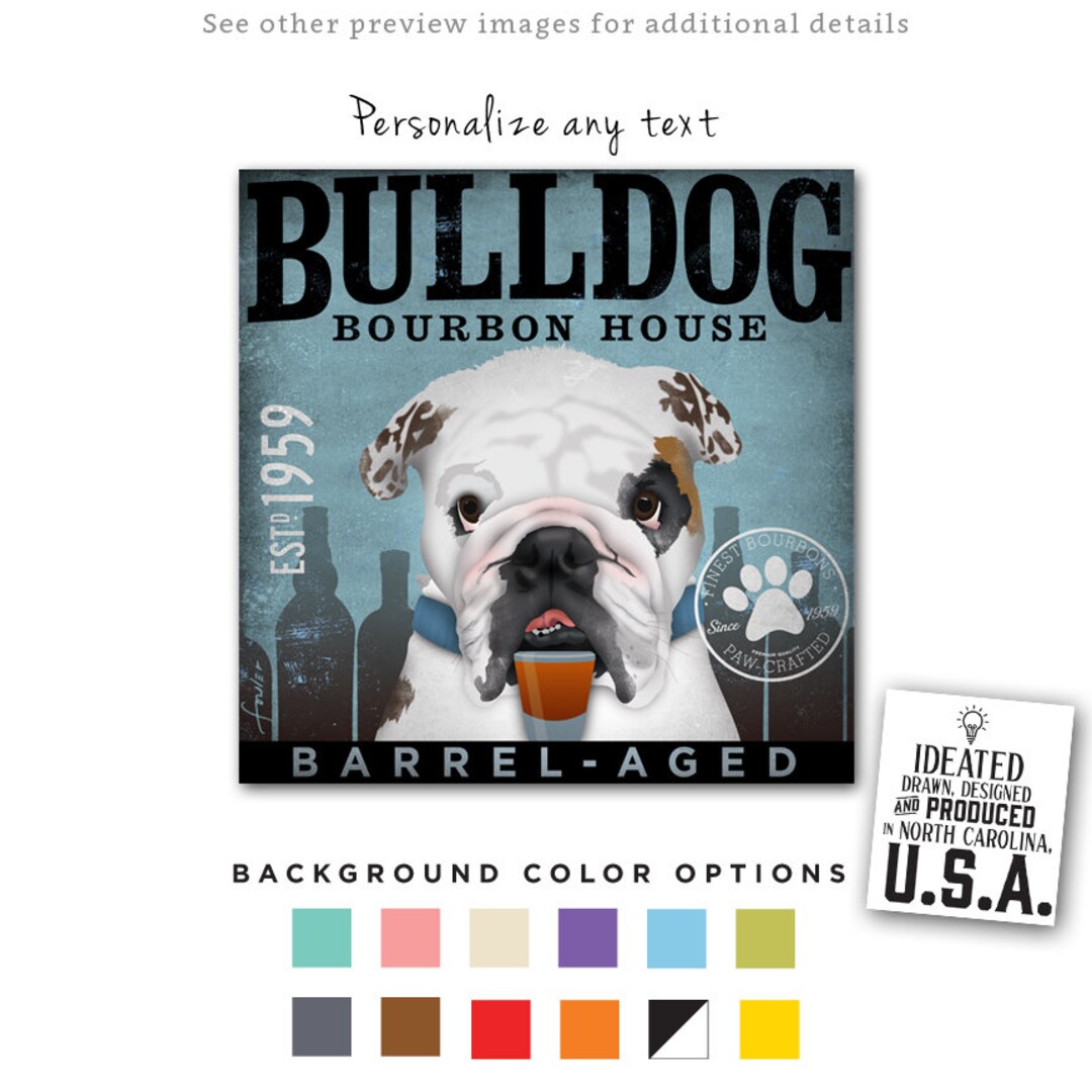 English Bulldog, Dog, Whisky, Whiskey, Bourbon, Bar Art, CANVAS, Fowler ...