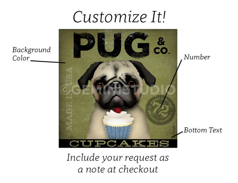 Pug Cupcake Company Dog Baking Illustration Giclee Signed - Etsy