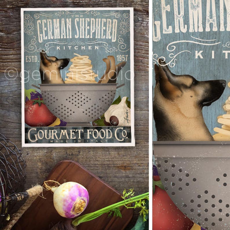 German Shepherd Dog Kitchen Artwork Chef Cooking Dog - Etsy