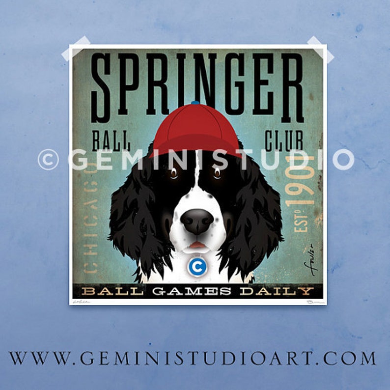 Springer Spaniel Baseball Club Dog Art Artwork Illustration Giclee ...