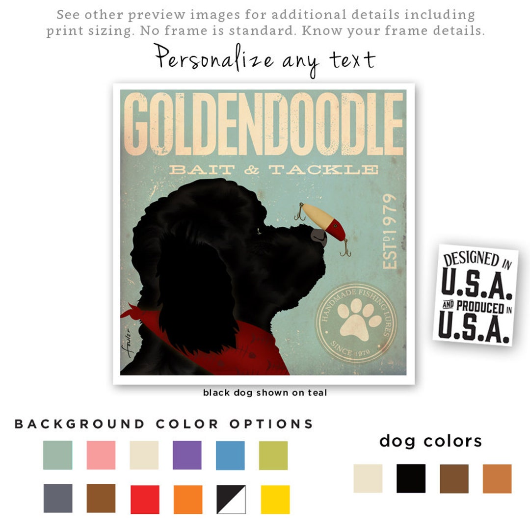 Doodle, Goldendoodle, Art, Artwork, Brown Dog, Black, Bait, Tackle ...