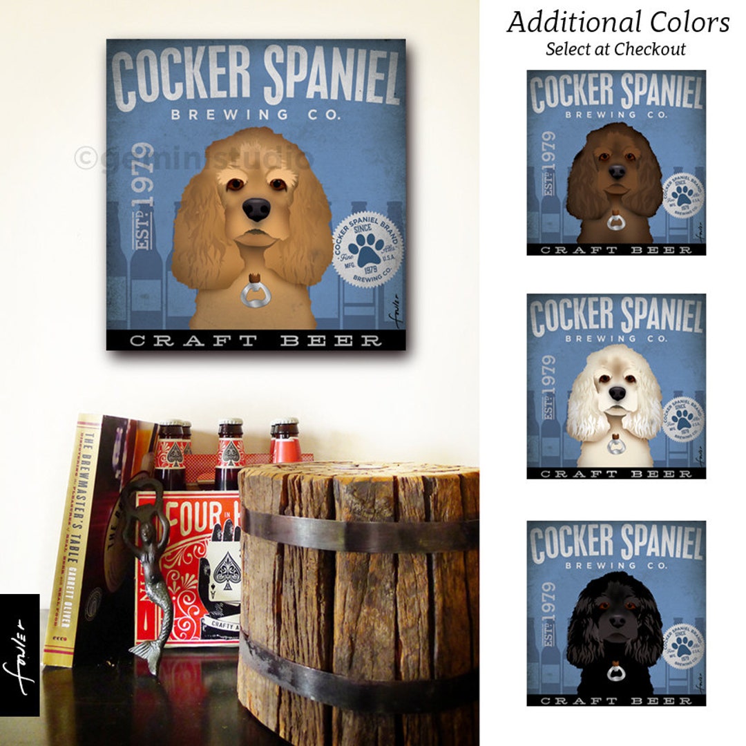 Cocker Spaniel Beer Dog Brewing Company Illustration on Stretched ...