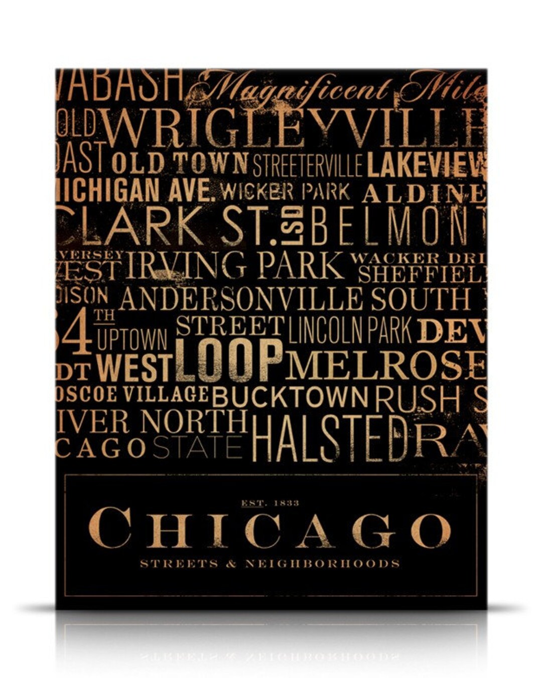 Chicago Streets Typography Graphic Word Art on Gallery Wrapped Canvas ...