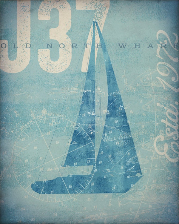 Set of 3 Nautical Prints Graphic Artwork Art Giclee Archival | Etsy