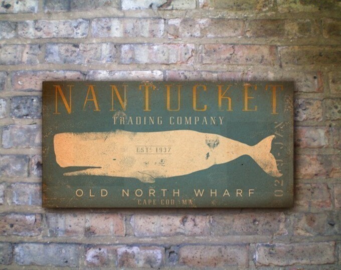 Nantucket Trading Company Whale Original Graphic Art on Canvas 24 X 48 ...