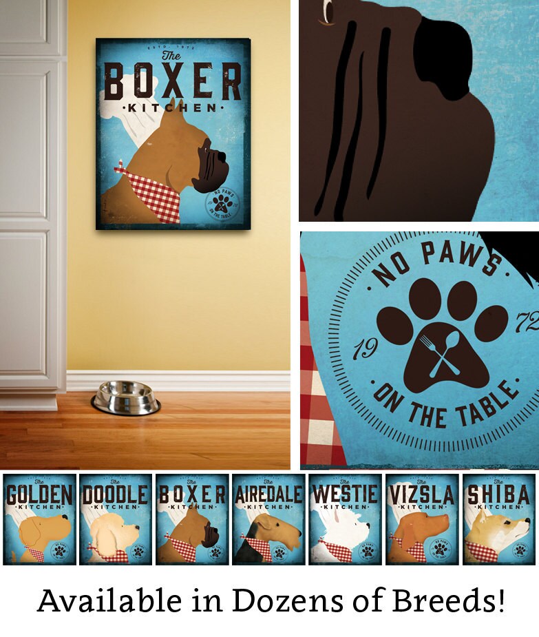 Boxer Dog Kitchen Artwork on Gallery Wrapped Canvas by Stephen | Etsy