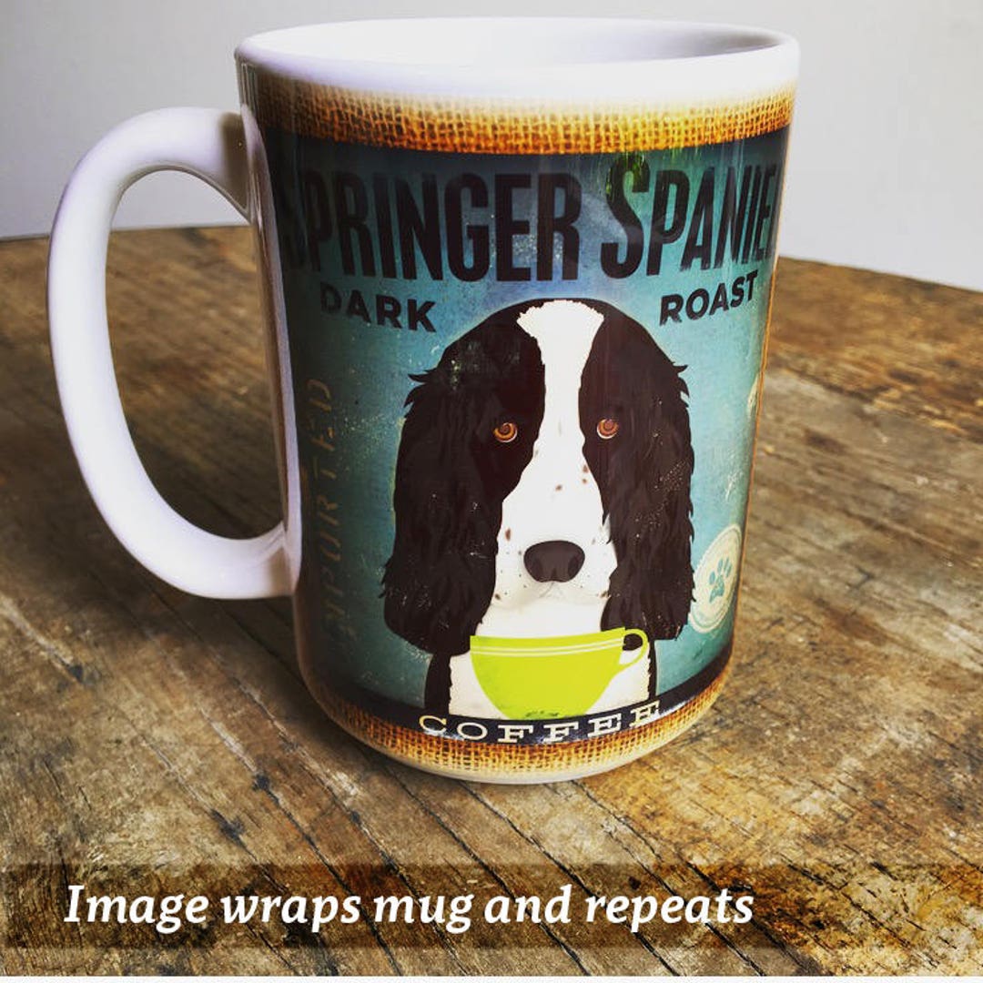 Black White Springer Spaniel Coffee dog coffee mug art graphique MUG 15 ...