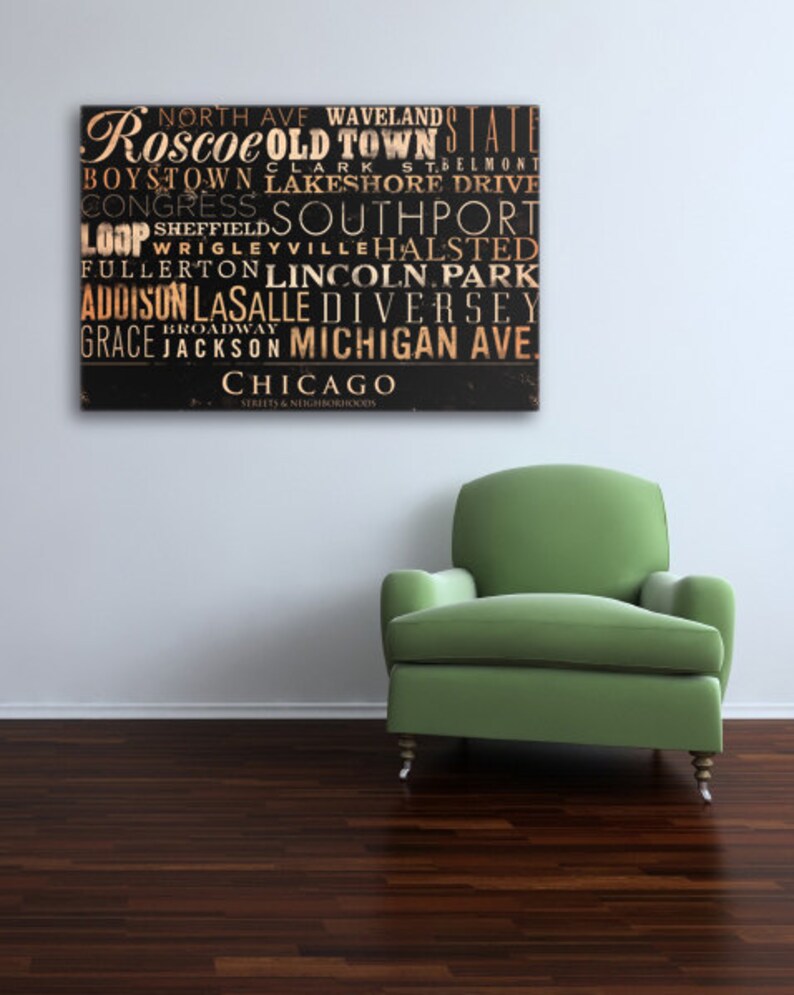 Chicago Streets Typography Handmade Graphic Art on Gallery - Etsy
