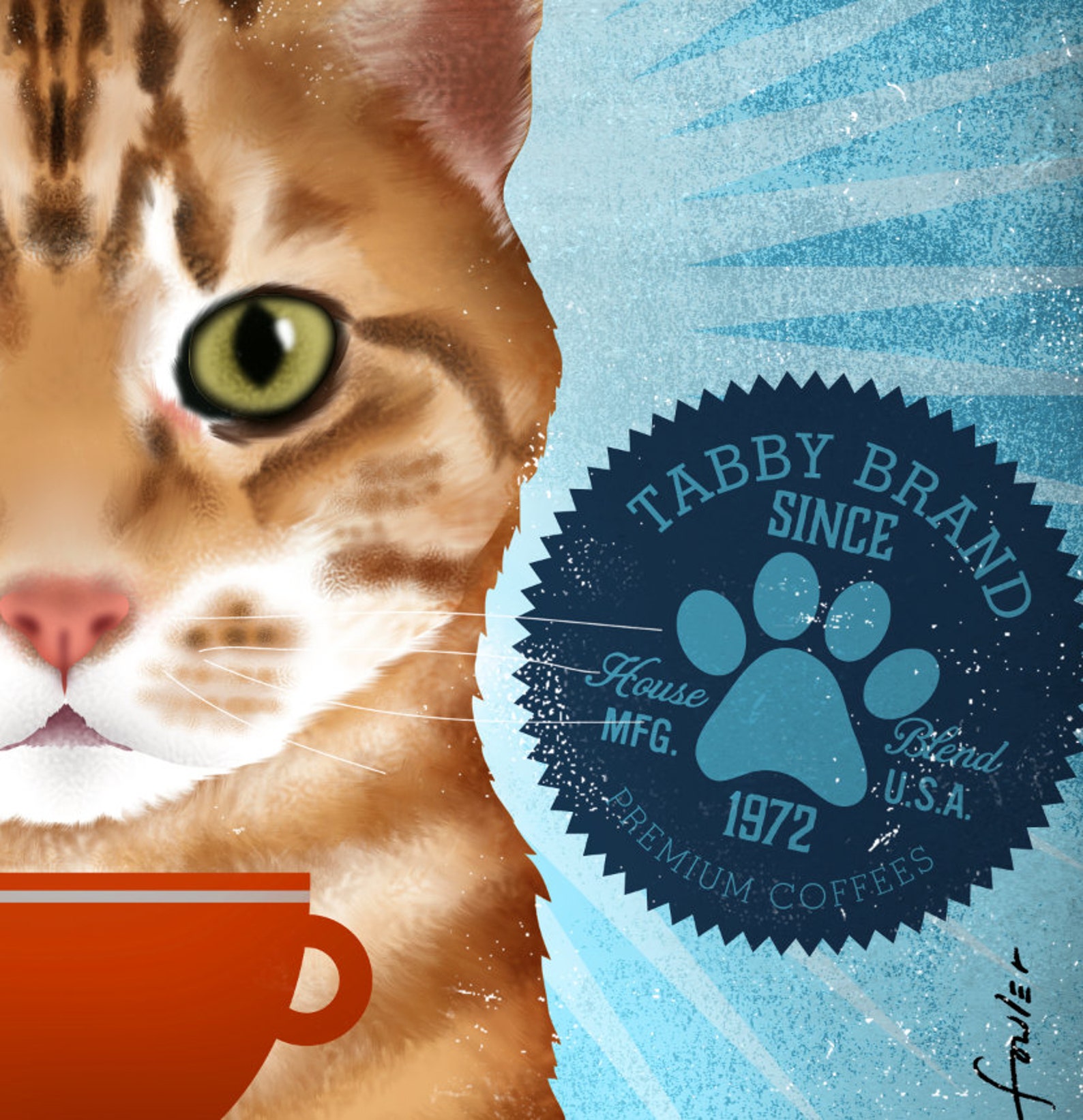 Orange Tabby Cat Coffee Company Graphic Artwork Giclee - Etsy