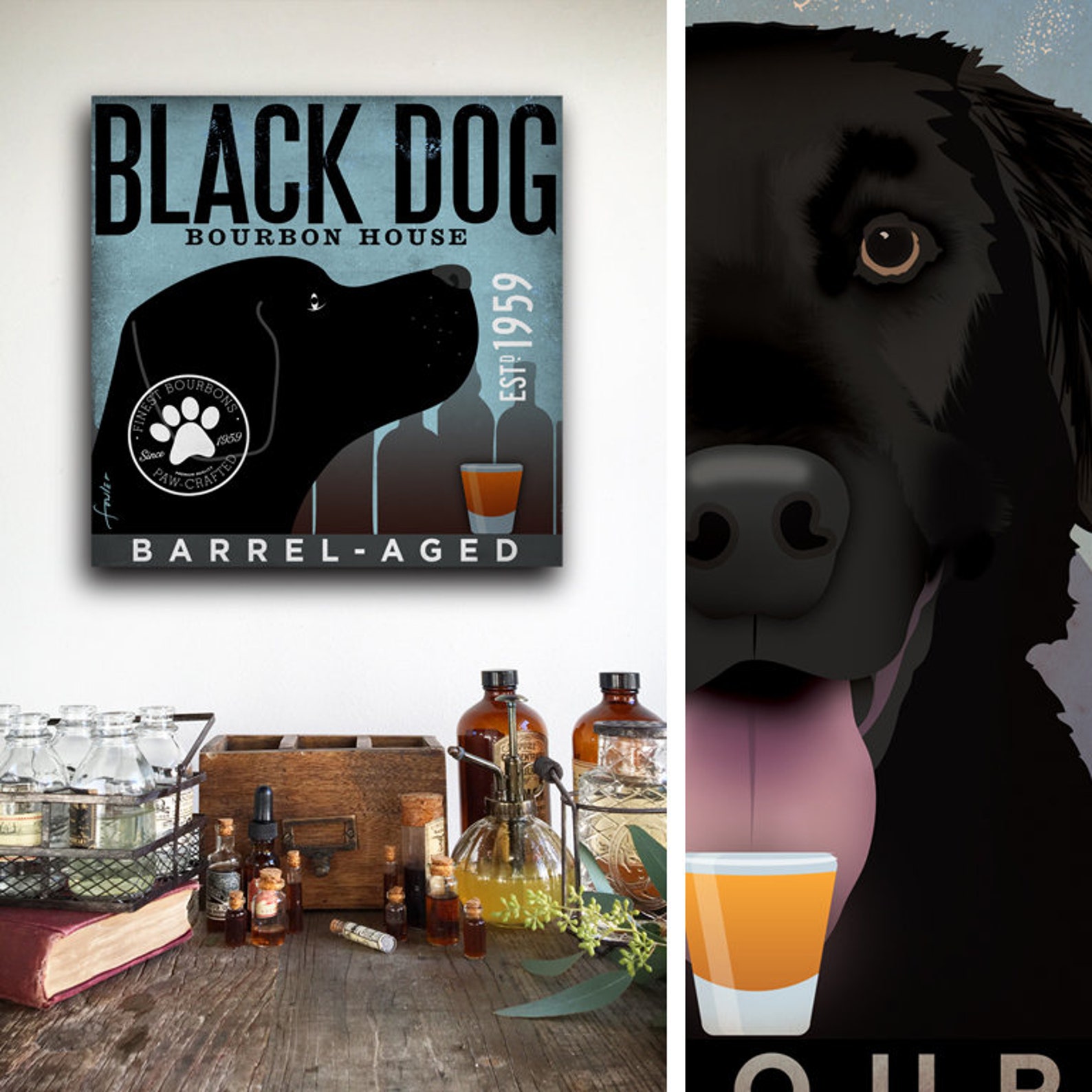 Black Labrador Dog Whiskey Whisky Bourbon Company Graphic Art | Etsy