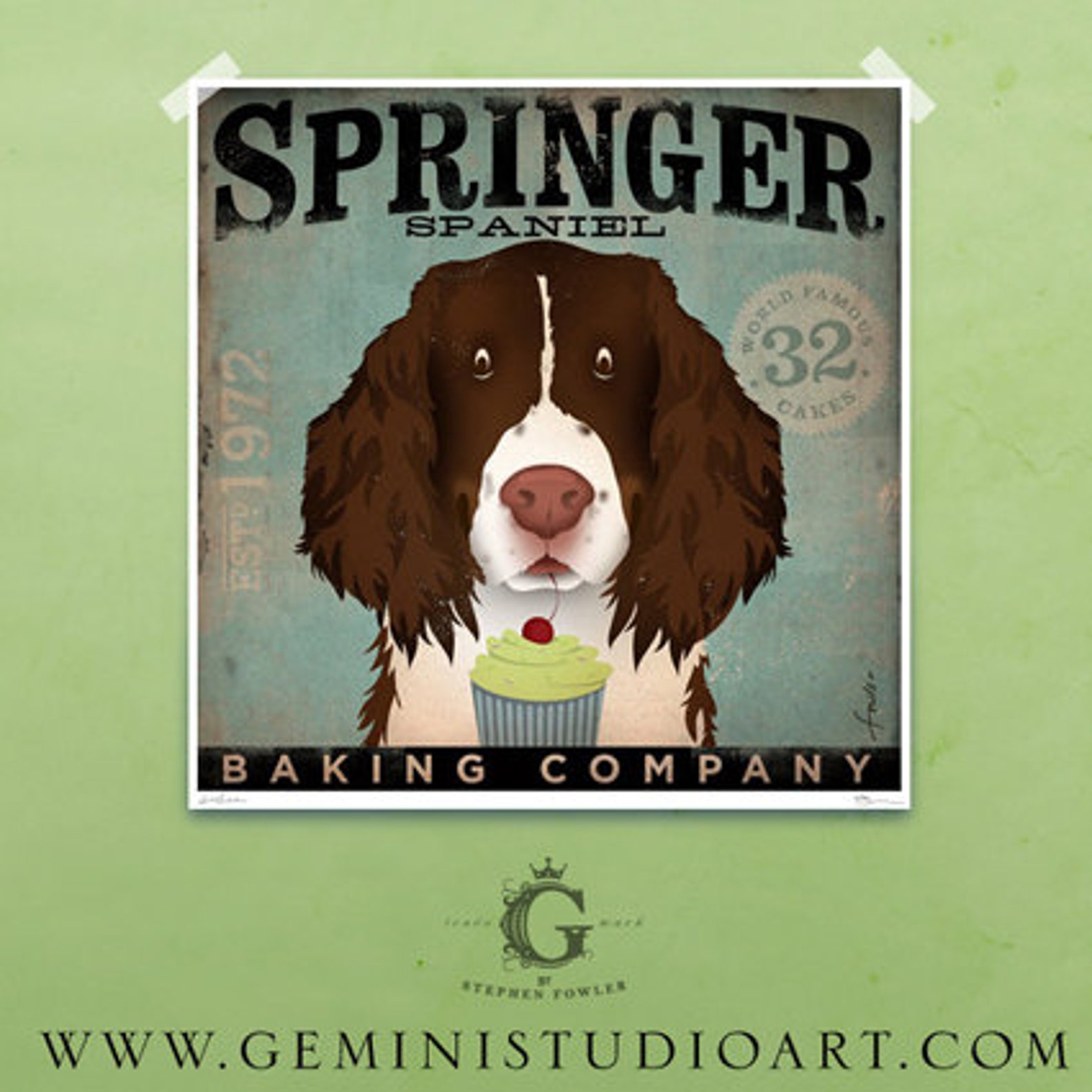Springer Spaniel Cupcake Company Artwork Illustration Giclee - Etsy