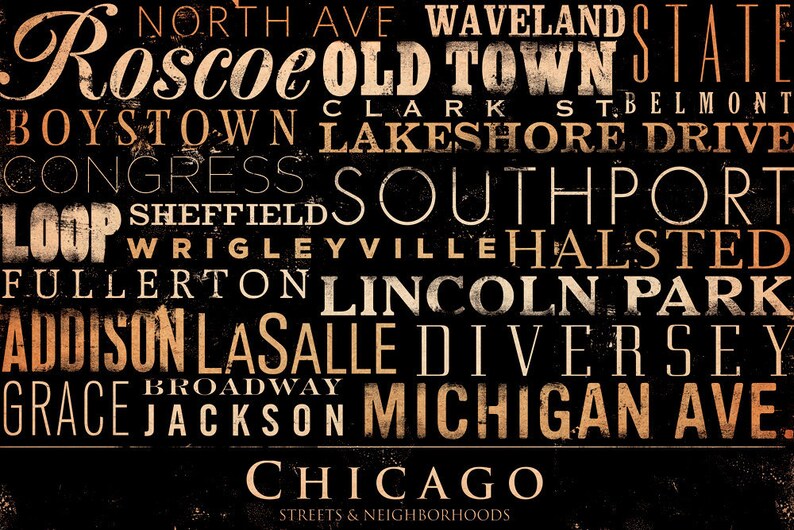 Chicago Streets Typography Handmade Graphic Art on Gallery - Etsy