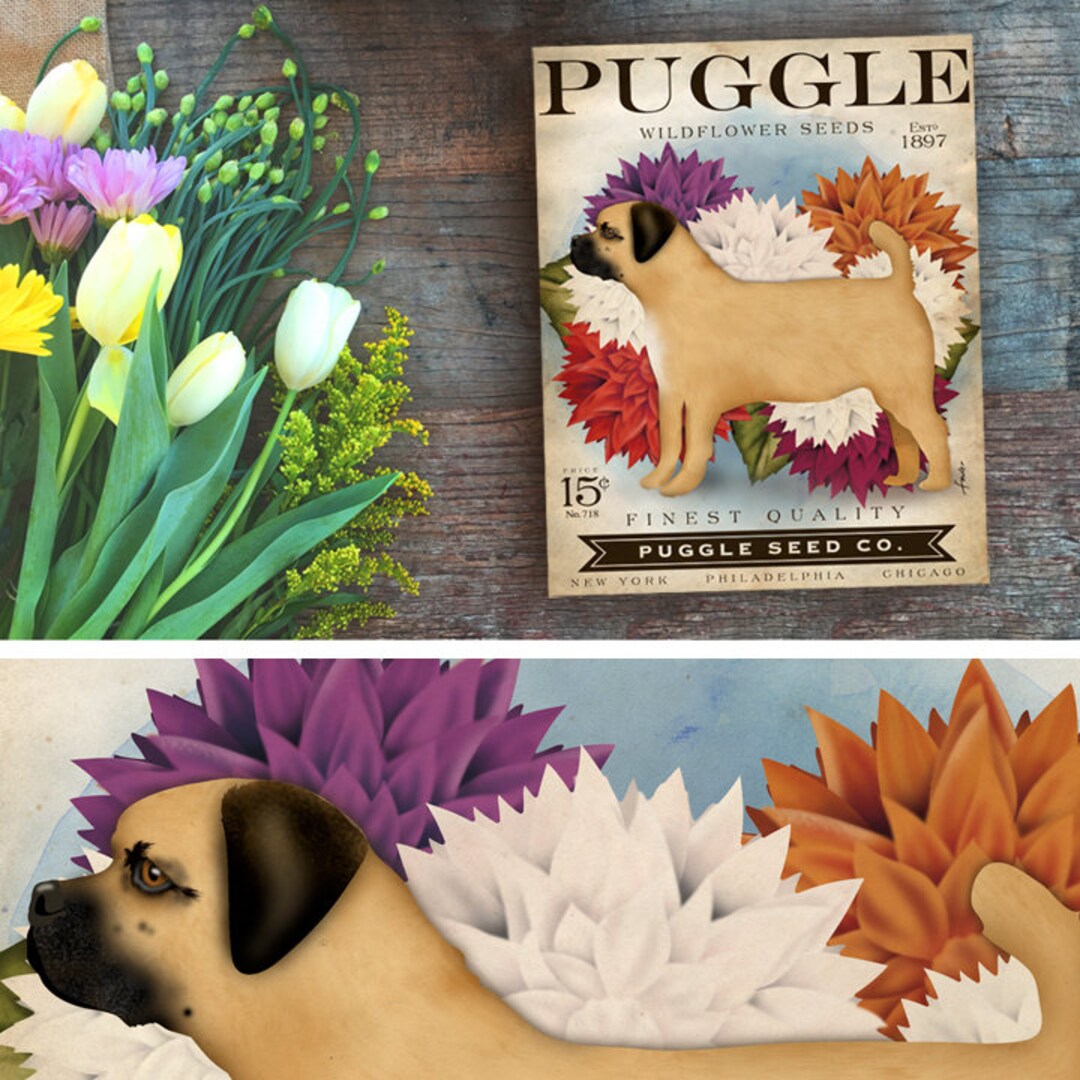 Puggle Seed Packet Art Company Dog Illustration Graphic Art on - Etsy