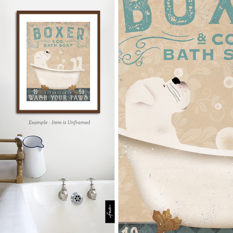 White Boxer Dog Bath Soap Company Vintage Style Artwork by - Etsy