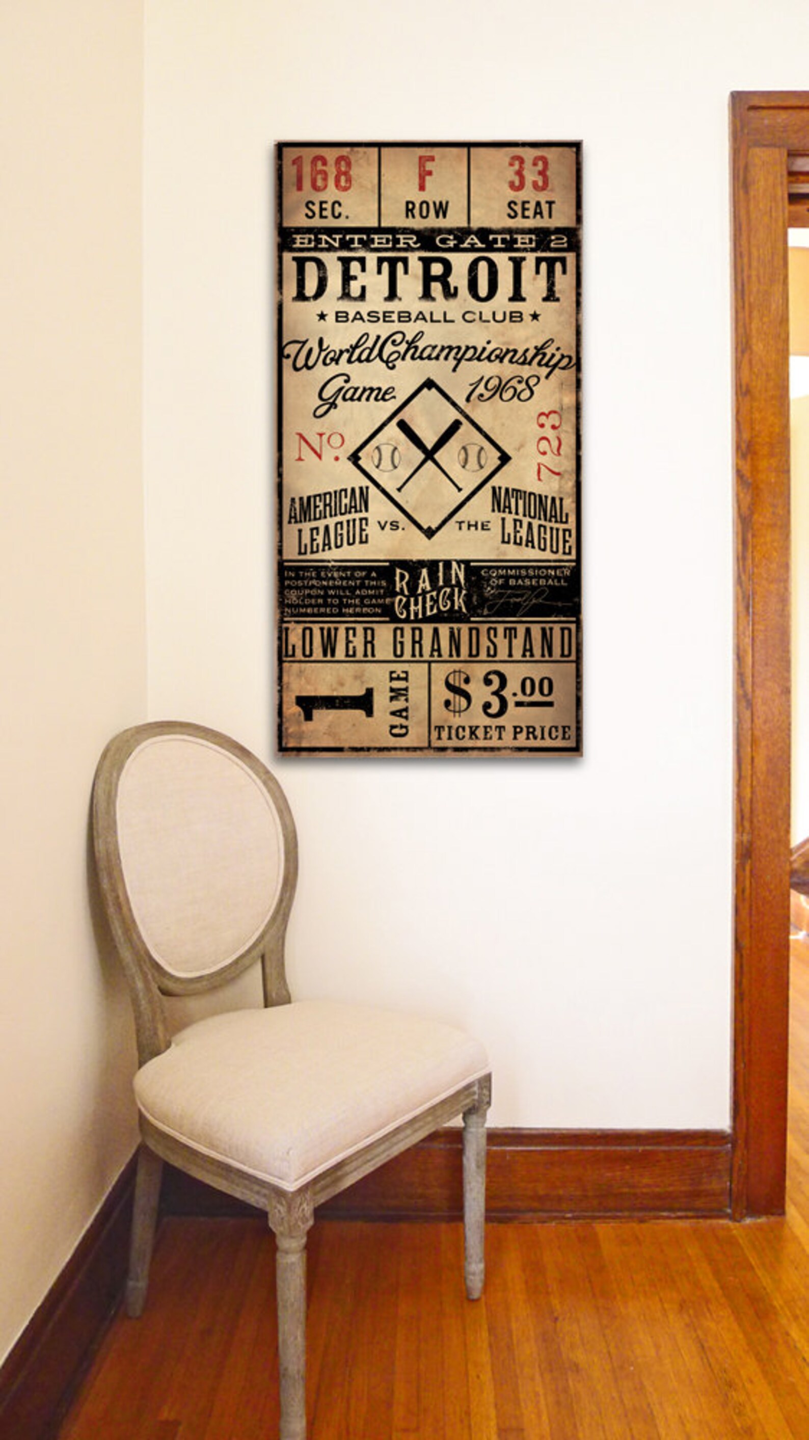 Vintage Detroit Baseball Ticket Graphic Artwork on Canvas by - Etsy