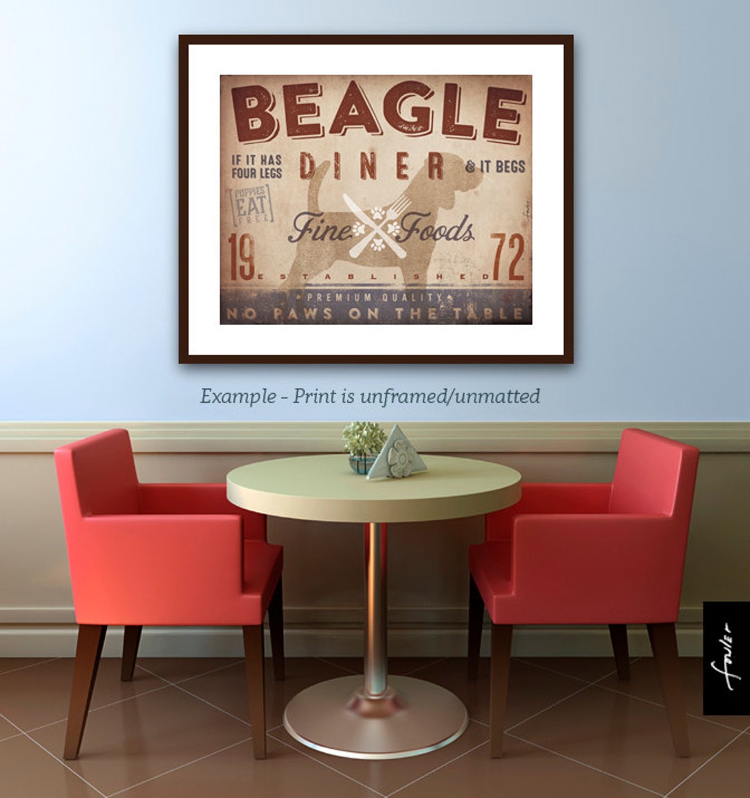 Beagle Diner Kitchen Chef Dog Illustration Artwork UNFRAMED Giclee ...