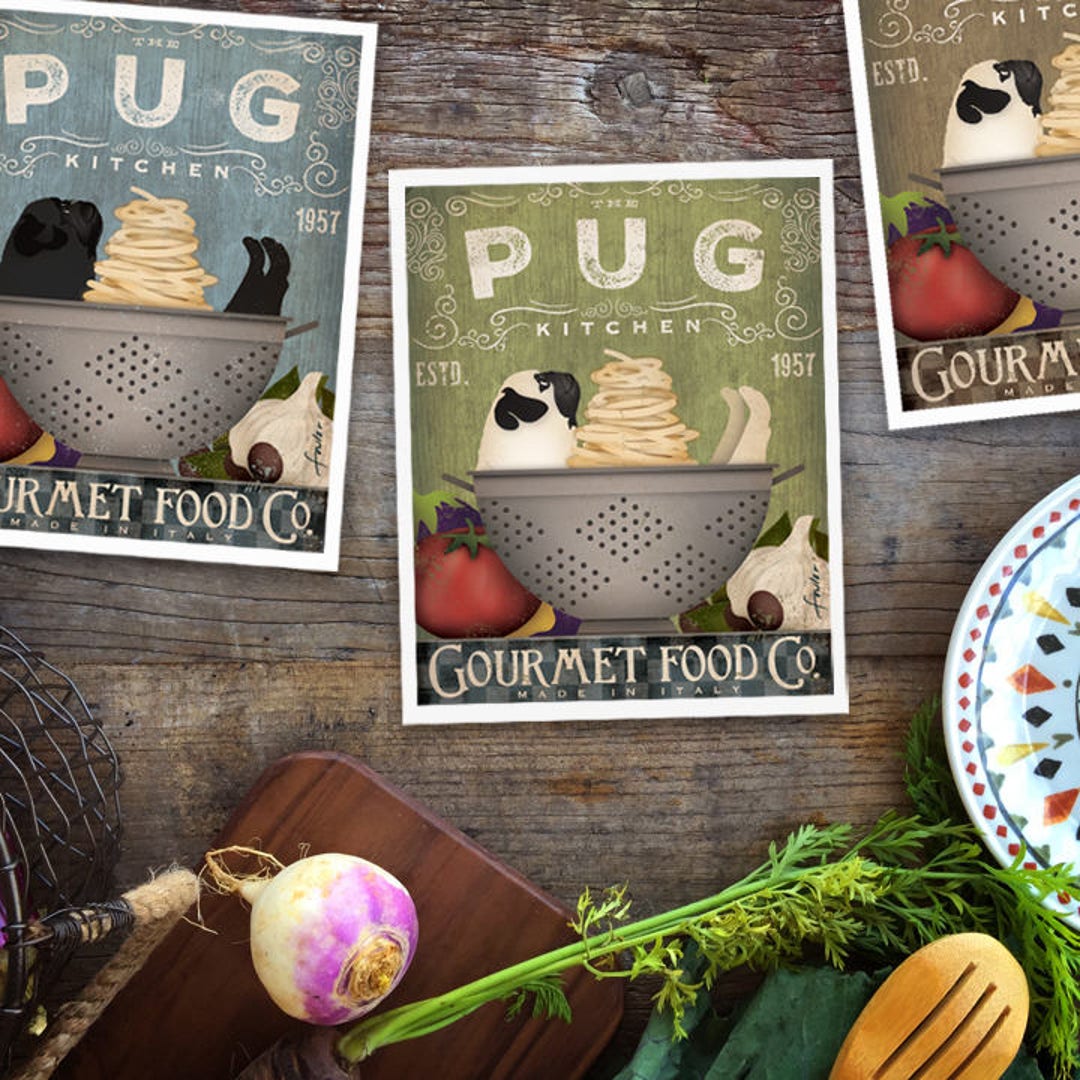 Pug Dog Kitchen Artwork Chef Cooking Dog Illustration in Unframedzz ...