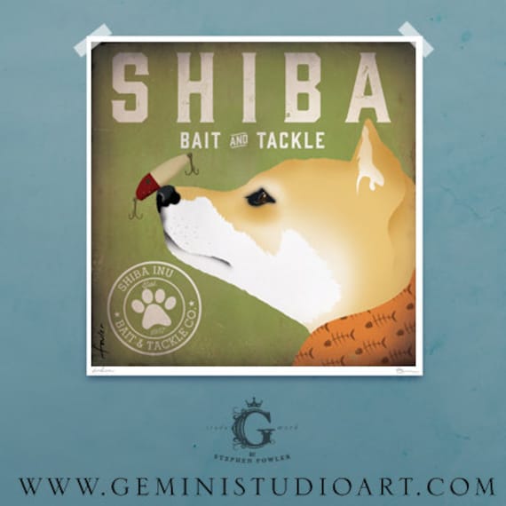 Shiba Inu Bait and Tackle Dog Fishing Company Illustration | Etsy