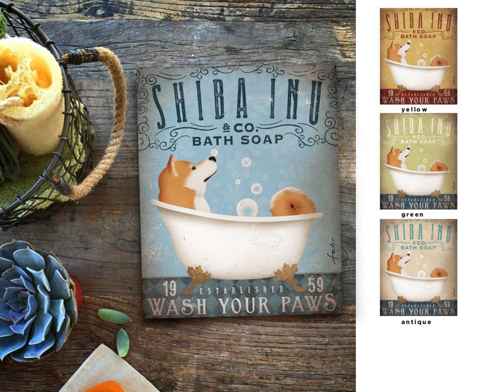 Shiba Inu Bath Soap Company Dog Artwork on Gallery Wrapped - Etsy